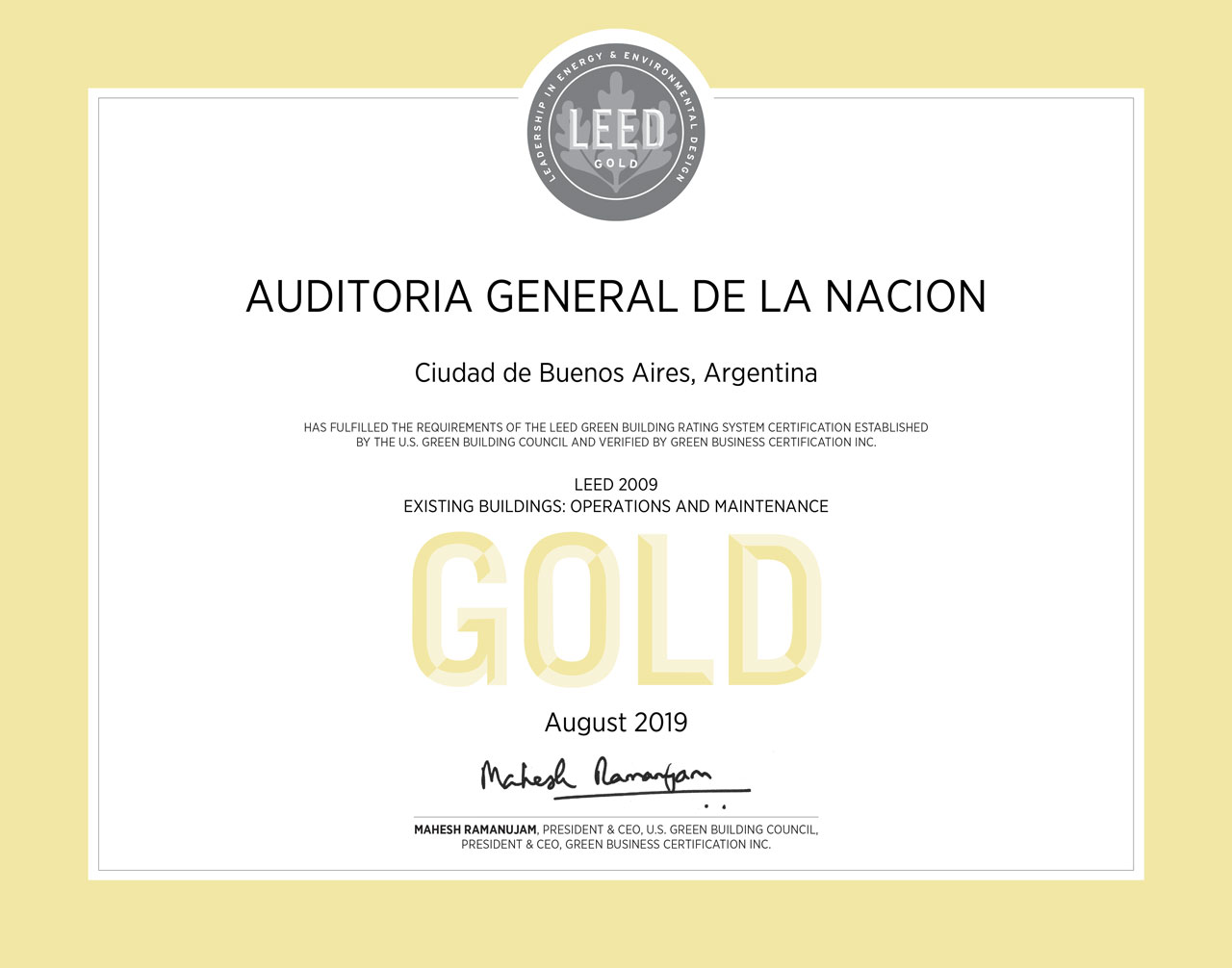 Certificacion LEED GOLD – Arquitectos Dujovne-Hirsch
